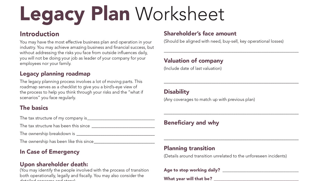 Legacy Plan worksheet – need to build a paragraph around this – Rental ...